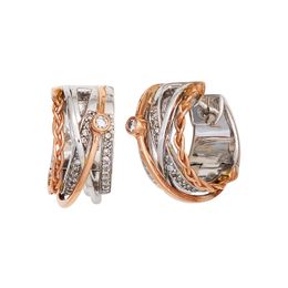 Jobo Damen Paar Creolen "Ohrringe Goldohrringe 15 mm", 14,9mm, SI = kleine Einschl&uuml;sse, Diamanten Ros&eacute;gold 585 Wei&szlig;gold 585ros&eacute;gold 585, Diamanten,