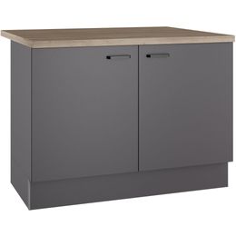 K&uuml;cheninsel KOCHSTATION, B:121cm H:90,8cm T:96,5cmk&uuml;che: grau, korpus: anthrazit, arbeitsplatte: wildeichefarben struktur, Komplettk&uuml;chen-Sets,