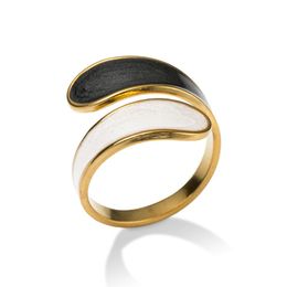 Fingerring Firetti "Schmuck Geschenk Edelstahl Damenring", gelbgoldfarben, schwarz, wei&szlig;, Fingerringe, Damen, 3,9 g, Edelstahl, 5mm, Fingerring