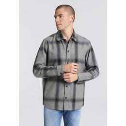 Langarmhemd BOSS Orange "Locky", Herren, Gr. XXL, N-Gr, open grau062, Web, Obermaterial: 50% Wolle, 50% Polyester. Futter: 100% Nylon, kariert, meliert, oversize normal, Rundhals, 1-Knopf-Manschette, Hemden, melierte Wollmischung, Karo-Design, oversize fit