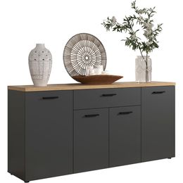 Sideboard Home Affaire, B:180cm H:85cm T:42cmanthrazit, evoke eiche, Holzwerkstoff, Kunststoff, Wohnzimmer, Sideboards, "Bajo"