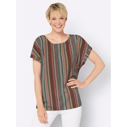 Schlupfbluse Classic Basics, Damen, Gr. 46, bunt (dunkelrot, smaragd, gestreift), 100% Polyester, ethno, gemustert, mehrfarbig, Rundhals, Blusen Schlupfbluse