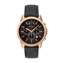 Armani Exchange Damen Chronographschwarz, rosegoldfarben, Armbanduhren, Quarzuhr, Armbanduhr, Herrenuhr, analog, Tag, 12/24-Std.-Anzeige