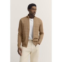 Bugatti Herren Strickjacke60, taupe, Gr. XL, unifarben, Strick, 100% Baumwolle, Strickjacken, mit Reißverschluss