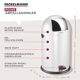 Fackelmann M&uuml;lleimer "ROME, Pedal-Abfalleimer 33L", B/H/T: 39cm x 69cm x 43cm, 33 lwei&szlig; matt, K&uuml;che, M&uuml;lleimer, Retro-Design, mit robustem