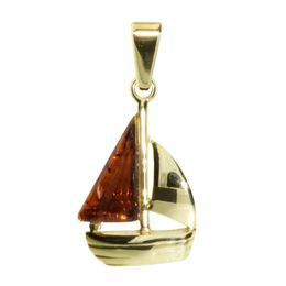 OSTSEE-SCHMUCK Damen Kettenanh&auml;nger "- Schiffchen - Silber 925/000, vergoldet - Bernstein", Silber 925 (Sterlingsilber), gelb, Silber 925