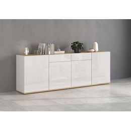 Sideboard Inosign, B:200cm H:71,2cm T:35cm, weiß, FSC-zertifizierter Holzwerkstoff, Wohnzimmer, Sideboards, "GARDA, Kommode, Schrank, untere Türen