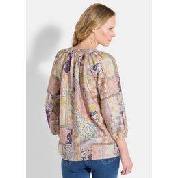 GOLDNER Damen Schlupfbluse "Luftige Patch-Druck-Bluse mit 3/4-Arm", beige, Gr. 38, Obermaterial: 90% Viskose CV. 10% Polyamid PA., Blusen