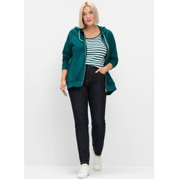 sheego Damen Kurzarmshirt "T-Shirt", blau, Gr. 56, gemustert, gestreift, mehrfarbig, 100% Baumwolle, Shirts