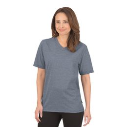 T-Shirt TRIGEMA "TRIGEMA V-Shirt DELUXE Baumwolle", Damen, Gr. S, grau (steingrau, melange), 100% Baumwolle, Basic, Shirts