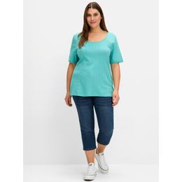 sheego Damen Kurzarmshirt "T-Shirt", blau, Gr. 44, unifarben, 100% Baumwolle, Shirts