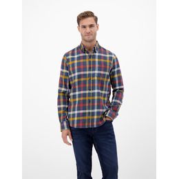 Karohemd Lerros, Herren, Gr. L, N-Gr, classic navy, Web, Obermaterial: 100% Baumwolle, kariert, regular fit normal, Manschette, Hemden Karohemd, mit Logo Stickerei