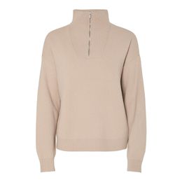Pieces Damen Troyer "PCOREE LS HALF ZIP KNIT PWP BC", beige, Gr. S, unifarben, Strick, Obermaterial: 80% Polyester, 20% Nylon, Pullover