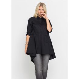 bonprix Damen Longbluse, schwarz, Gr. 34, Obermaterial: 97% Baumwolle, 3% Elasthan, Blusen