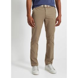 bonprix Damen Chinohose "Regular Fit Chinohose mit Komfortbund und G&uuml;rtel, Straight", gr&uuml;n, Gr. 66, Obermaterial: 98% Baumwolle, 2% Elasthan, Hosen,