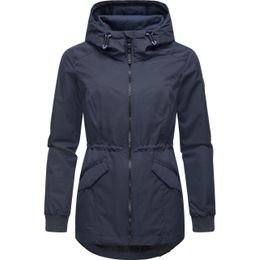 Outdoorjacke Ragwear "Dowey Tech", Damen, Gr. L (40), blau (navy), Au&szlig;enmaterial: 100% Polyester; Innenfutter: 100% Polyester, tailliert h&uuml;ftbedeckend, hoch geschlossener Ausschnitt, &Auml;rmel ohne &Auml;rmelschlitz elastischer Bund, Jacken Outdoorjacke, stylische wasserdichte &Uuml;bergangsjacke mit gro&szlig;er Kapuze