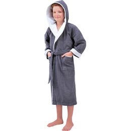 Kinderbademantel Egeria, L:120cm, grau, Walkfrottee, Hausm&auml;ntel, "Calypso", mit Kapuze, Doubleface Optik, 100 % Baumwolle