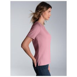T-Shirt TRIGEMA "TRIGEMA T-Shirt DELUXE Baumwolle mit Kristallsteinen", Damen, Gr. 3XL, lila (lilie), 100% Baumwolle, Basic, Shirts T-Shirt