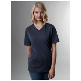 T-Shirt TRIGEMA "TRIGEMA V-Shirt DELUXE Baumwolle", Damen, Gr. S, blau (navy), 100% Baumwolle, Basic, Shirts