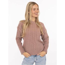Strickpullover Zwillingsherz "Zopfstrick", Damen, Gr. L/XL, altrosa, Strick, Obermaterial: 45% Polyester, 30% Elasthan, 25% Polyacryl, h&uuml;ftbedeckend, Rundhals, Pullover Strickpullover, Rundhalsausschnitt, Zopfstrick, Langarm