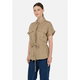FRESHLIONS Damen Klassische Bluse "Zoey", braun, Gr. S, unifarben, 100% Leinen, Blusen, mit Bindeband in der Taille