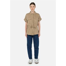 FRESHLIONS Damen Klassische Bluse "Zoey", braun, Gr. XL, unifarben, 100% Leinen, Blusen, mit Bindeband in der Taille