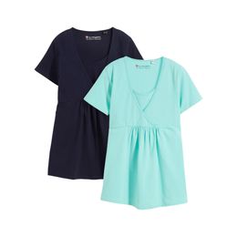 bonprix Damen Stillshirt "2-in-1 Umstands- und Stillshirts (2er Pack?)", blau, Gr. 44, Obermaterial: 95% Baumwolle, 5% Elasthan, Shirts, 2-in-1