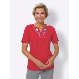 Classic Basics Damen Kurzarmshirt "Kurzarm-Shirt", rot, Gr. 48, bedruckt, gebl&uuml;mt, gemustert, mehrfarbig, 100% Baumwolle, Shirts