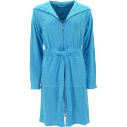 Bademantel Vossen, L:95cm, blau, Baumwoll-Mix, Hausm&auml;ntel, "Tampa, ideal f&uuml;r Sauna & Spa, Hotelbademantel, Morgenmantel", K&auml;ngurutasche,