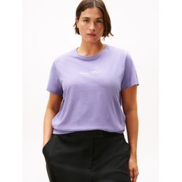 Kurzarmshirt Tommy Hilfiger Curve "CRV CLASSIC SCRIPT REG SS TEE", Damen, Gr. 48, lavender ash, Single Jersey, Obermaterial: 100% Baumwolle, bedruckt, Rundhals, Shirts, in gro&szlig;en Gr&ouml;&szlig;en
