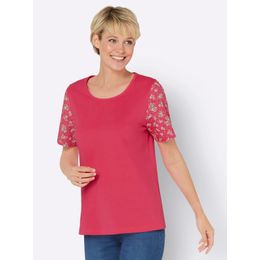 Classic Basics Damen Rundhalsshirt "V-Shirt", pink, Gr. 42, gebl&uuml;mt, gemustert, mehrfarbig, 100% Baumwolle, Shirts