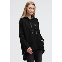 SOCCX Damen Kapuzensweatshirtschwarz, Gr. XS, unifarben, Sweatware, Material: 77% Baumwolle, 23% Polyester, Sweatshirts, mit verl&auml;ngertem Saum hinten