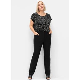 sheego Damen Kurzarmshirt "Kurzarmshirt", schwarz, Gr. 52, gemustert, 95% Viskose, 5% Elasthan, Shirts