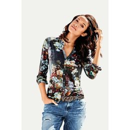 Damen Blusenshirt "Shirtbluse", blau, Gr. 42, Linea Tesini BY HEINE, gebl&uuml;mt, gemustert, 95% Viskose, 5% Elasthan, Shirts