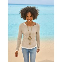 Heine Damen Langarmshirt "Doppelpack Shirts", beige, Gr. 44, unifarben, 95% Viskose, 5% Elasthan, Shirts