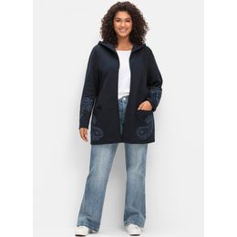 Damen Shirtjacke "Sweatjacke", blau, Gr. 56, sheego by Joe Browns, gemustert, mehrfarbig, 95% Baumwolle, 5% Elasthan, Shirts