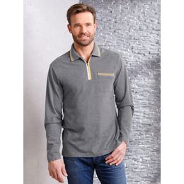 CLASSIC Herren Langarm-Poloshirt "Poloshirt", grau, Gr. 56, meliert, 55% Baumwolle, 45% Polyester, Shirts