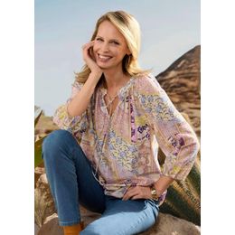 GOLDNER Damen Schlupfbluse "Kurzgr&ouml;&szlig;e Luftige Patch-Druck-Bluse mit 3/4-Arm", beige, Gr. 19, Obermaterial: 90% Viskose CV. 10% Polyamid PA., Blusen