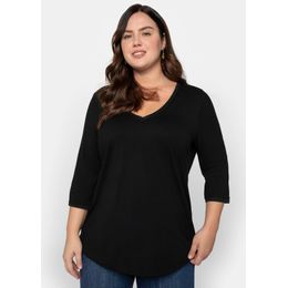 sheego Damen 3/4-Arm-Shirt "3/4-Arm-Shirt", schwarz, Gr. 56, unifarben, 50% Baumwolle, 50% Modal, Shirts