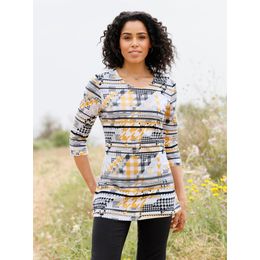 Classic Basics Damen Longshirt "Longshirt", grau, Gr. 50, Hahnentrittmuster, gemustert, kariert, mehrfarbig, 100% Baumwolle, Shirts