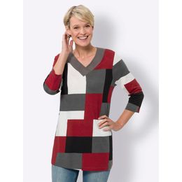 Classic Basics Damen Longshirt "Longshirt", rot, Gr. 44, bedruckt, gemustert, mehrfarbig, 100% Baumwolle, Shirts