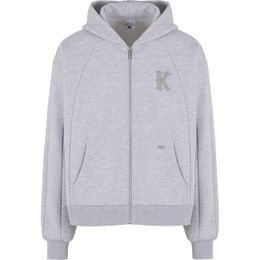 Sweatjacke Karl Kani "Karl Kani KK Boxy Full Zip Hoodie", Herren, Gr. S, grau, 70% Baumwolle, 30% Polyester, Sweatjacken Sweatjacke