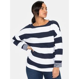 sheego Damen Langarmshirt "Langarmshirt", blau, Gr. 48, gemustert, gestreift, mehrfarbig, 100% Baumwolle, Shirts