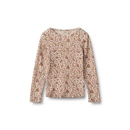 Longsleeve Wheat "Wheat Wool T-Shirt L/S Alfie", M&auml;dchen, Gr. 122, rose flowers, 100% Merino, gebl&uuml;mt, normal, Rundhals, Shirts