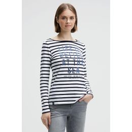 Rundhalsshirt SOCCX, Damen, Gr. XS, blau, Single Jersey, Material: 100% Baumwolle, bedruckt, gestreift, slim fit normal, U-Boot-Ausschnitt, eingesetzt gerader Abschluss, Shirts Rundhalsshirt, mit U-Boot-Ausschnitt