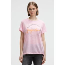 Rundhalsshirt SOCCX, Damen, Gr. S, smooth rose, Single Jersey, Material: 100% Baumwolle, Glitzermuster, bedruckt, loose fit normal, Rundhals, angeschnitten gerader Abschluss, Shirts Rundhalsshirt, mit Bindeband am Saum
