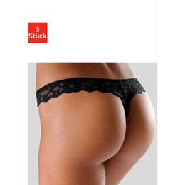 Damen String, PETITE FLEUR BY LASCANA, Gr. 32, wei&szlig;, Spitze, Obermaterial: 86% Polyester, 14% Elasthan, Unterhosen, hinten komplett aus zarter