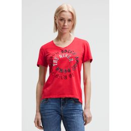V-Shirt SOCCX, Damen, Gr. M, rot heaven, Single Jersey, Material: 95% Baumwolle, 5% Elasthan, bedruckt, slim fit normal, V-Ausschnitt, eingesetzt gerader Abschluss, Shirts, mit Baumwolle