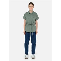 FRESHLIONS Damen Klassische Bluse "Zoey", gr&uuml;n, Gr. M, unifarben, 100% Leinen, Blusen, mit Bindeband in der Taille