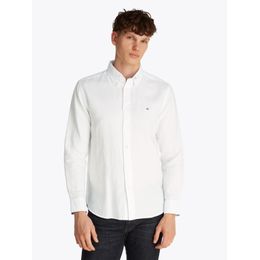 Tommy Hilfiger Herren Langarmhemd "LINEN BLEND SOLID Regular Fit SHIRT", wei&szlig;, Gr. M, unifarben, Web, Obermaterial: 52% Baumwolle, 48% Leinen,